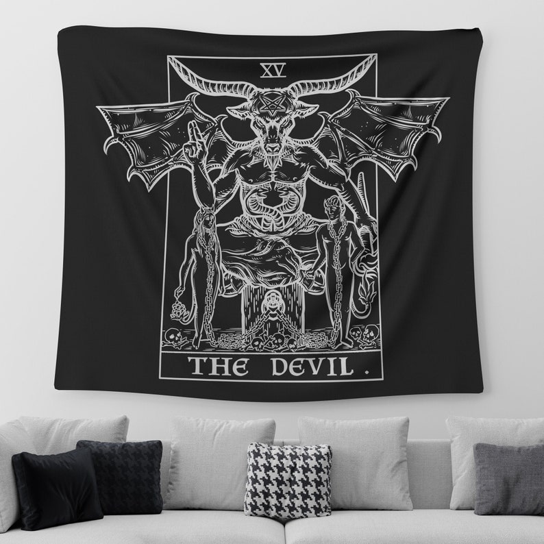 The Devil Tarot Card Tapestry Baphomet Wall Hanging Satanic | Etsy