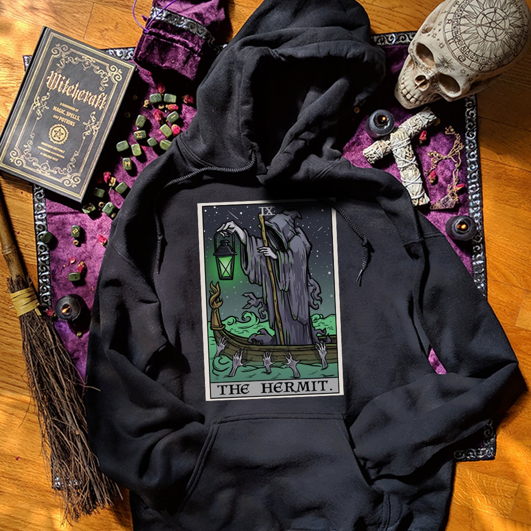 The Hermit Tarot Card Hoodie Halloween Grim Reaper Goth Witch Hoodies ...