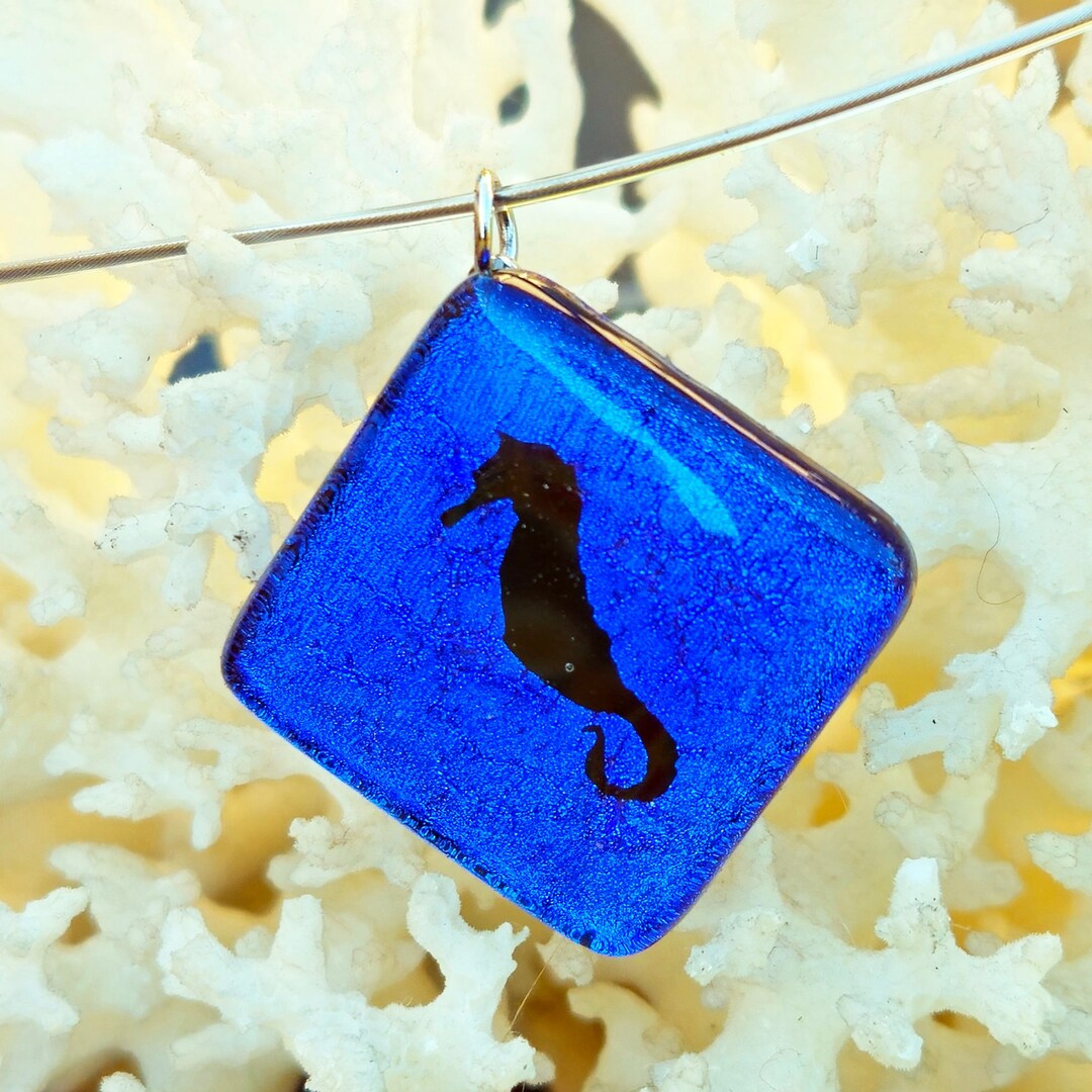 Seahorse Necklace, Marine Jewelry Pendant Made of Dichroic Glass ...