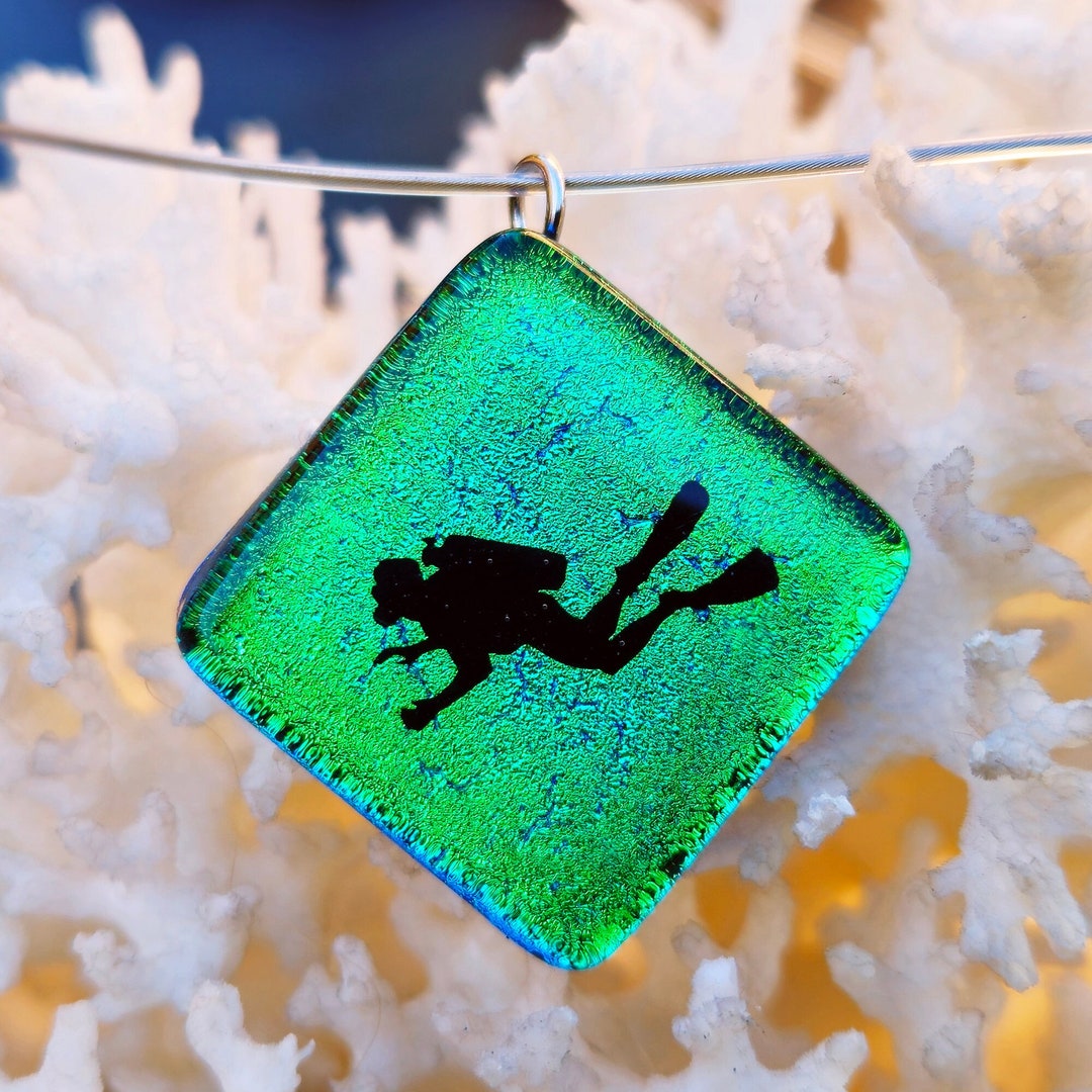 Necklace Diver Sea Jewelry Pendant Made of Dichroic Glass, Approx. 2.5 ...