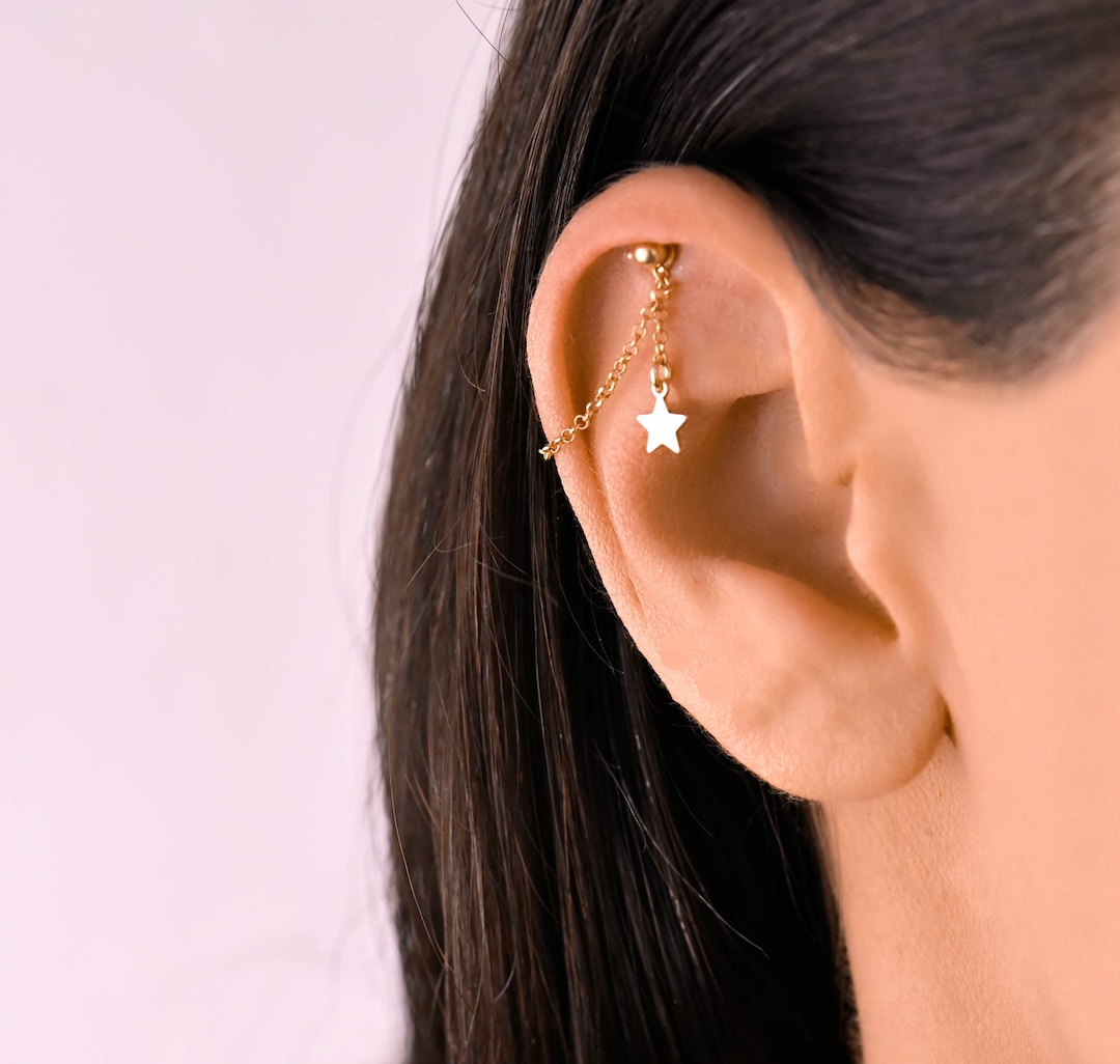 Hidden Star Helix, Helix Earring, Helix Piercing Gold, Cartilage ...