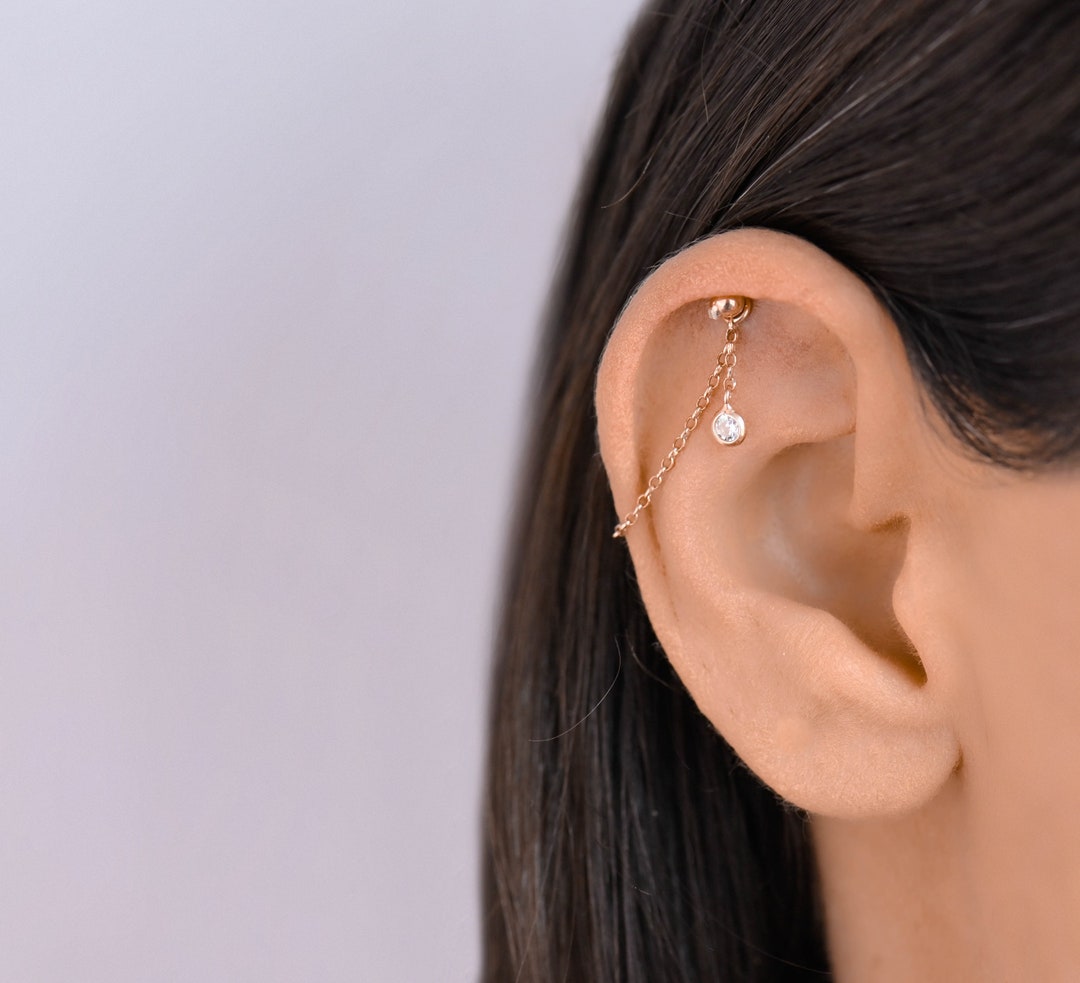 Dainty Hidden Helix, Helix Earring Chain, Helix, Rose Gold Helix, Helix ...