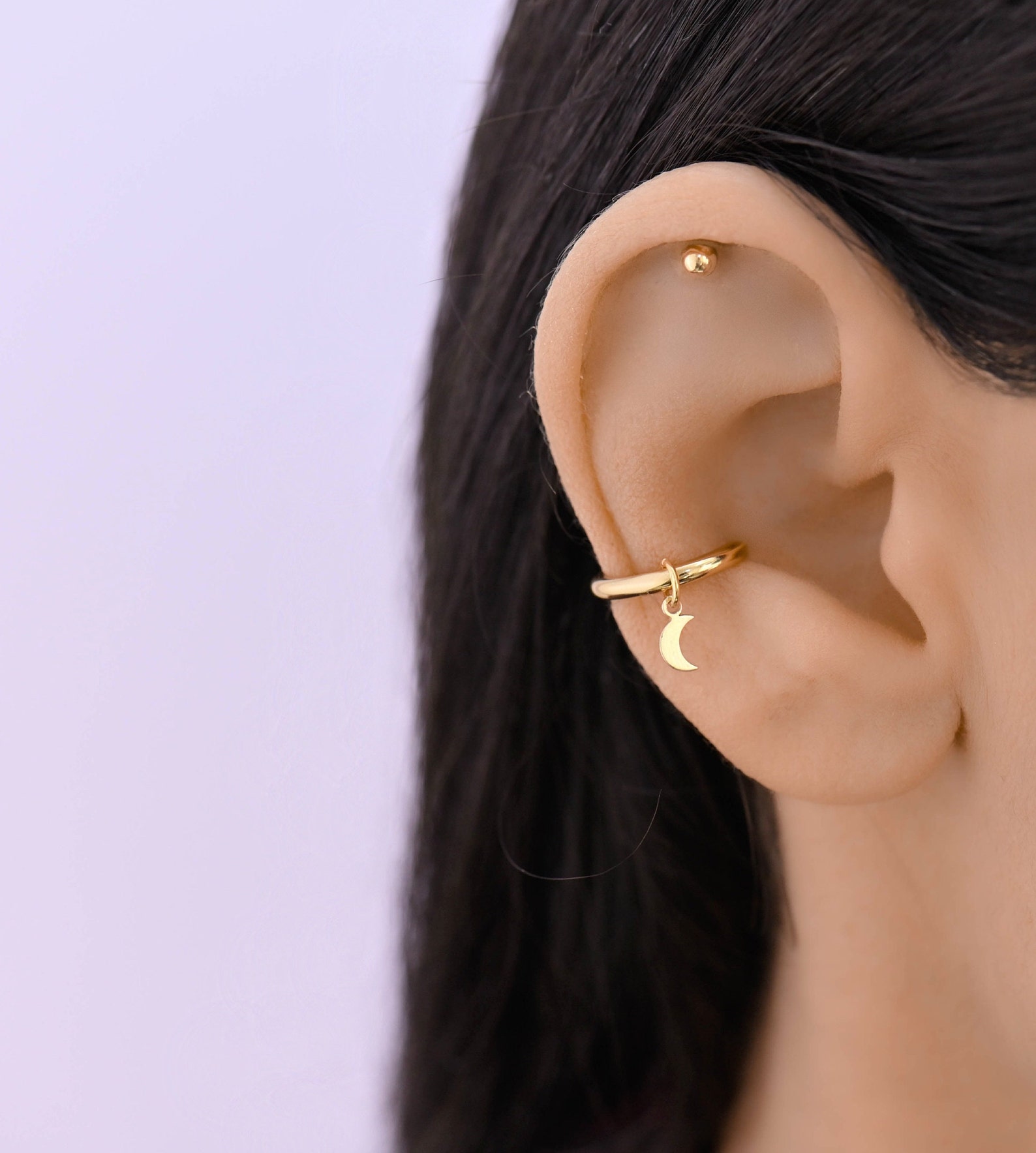 Gold Moon Conch Hoop Earring, Gold Moon Helix Hoop Earring, Cartilage ...