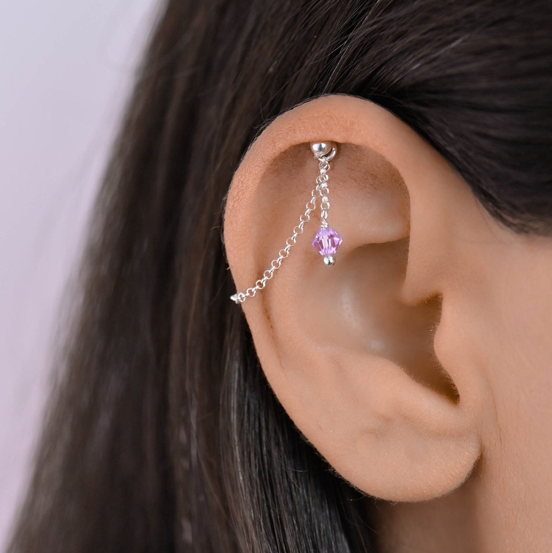 Dainty Helix Piercing Chain Crystal, Helix Earring Chain, Helix ...