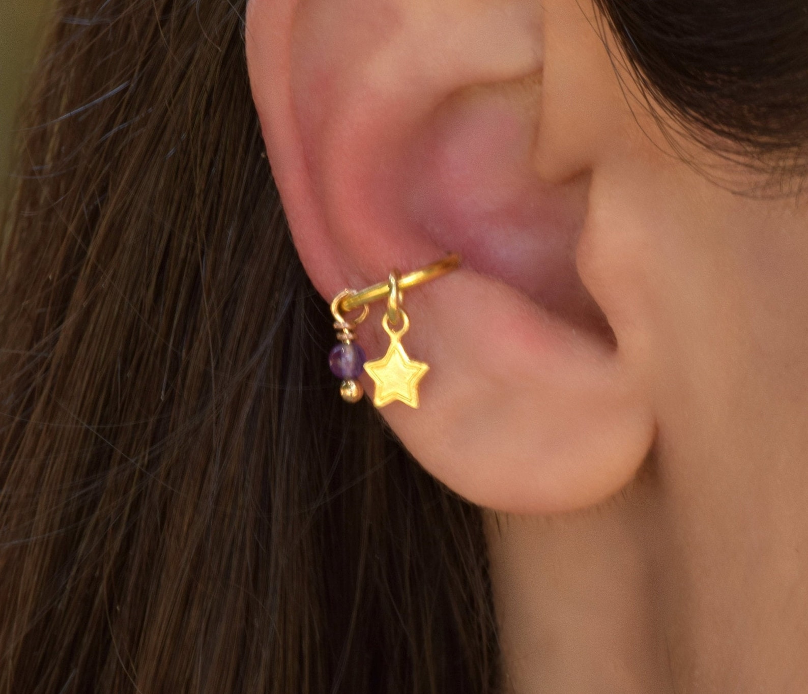 Star Conch Ear Piercing, Conch Piercing, Conch Hoop Earring, Gold ...