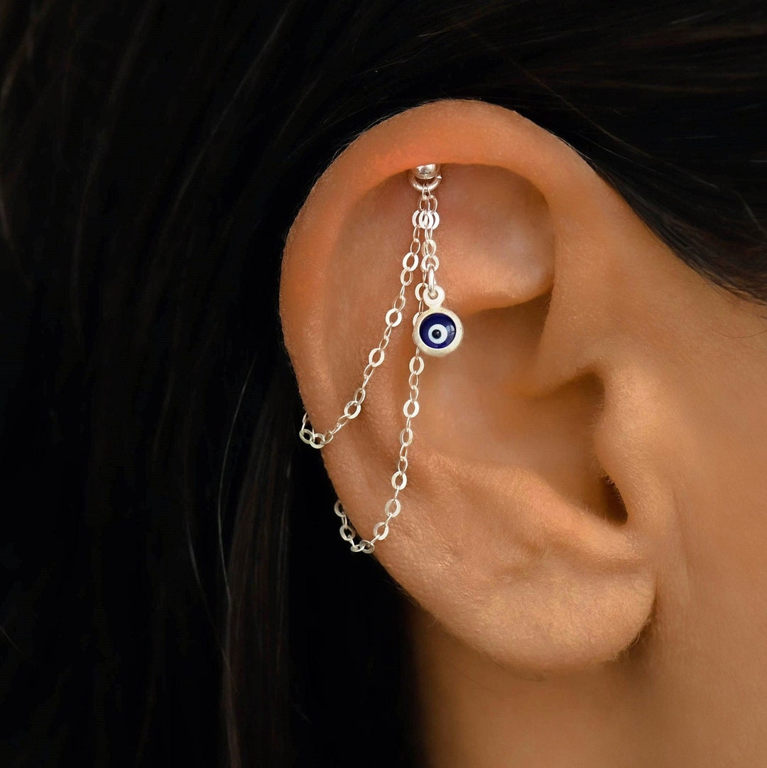 Helix Evil Eye Chain Silver, Helix Earring Chain, Helix Piercing Chain ...