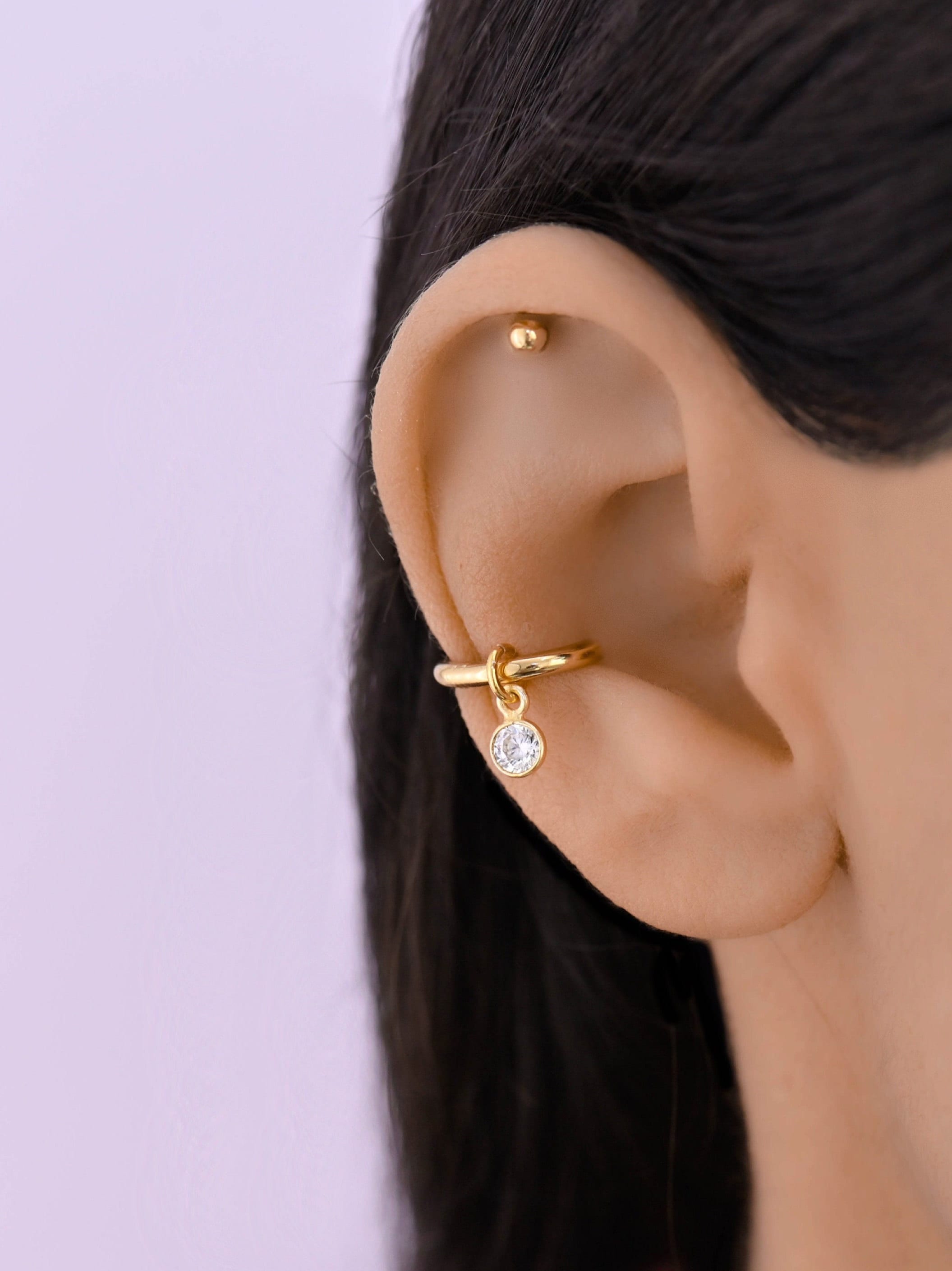 CZ Star Conch Hoop Piercing Gold, Conch Piercing, Gold Conch Hoop ...