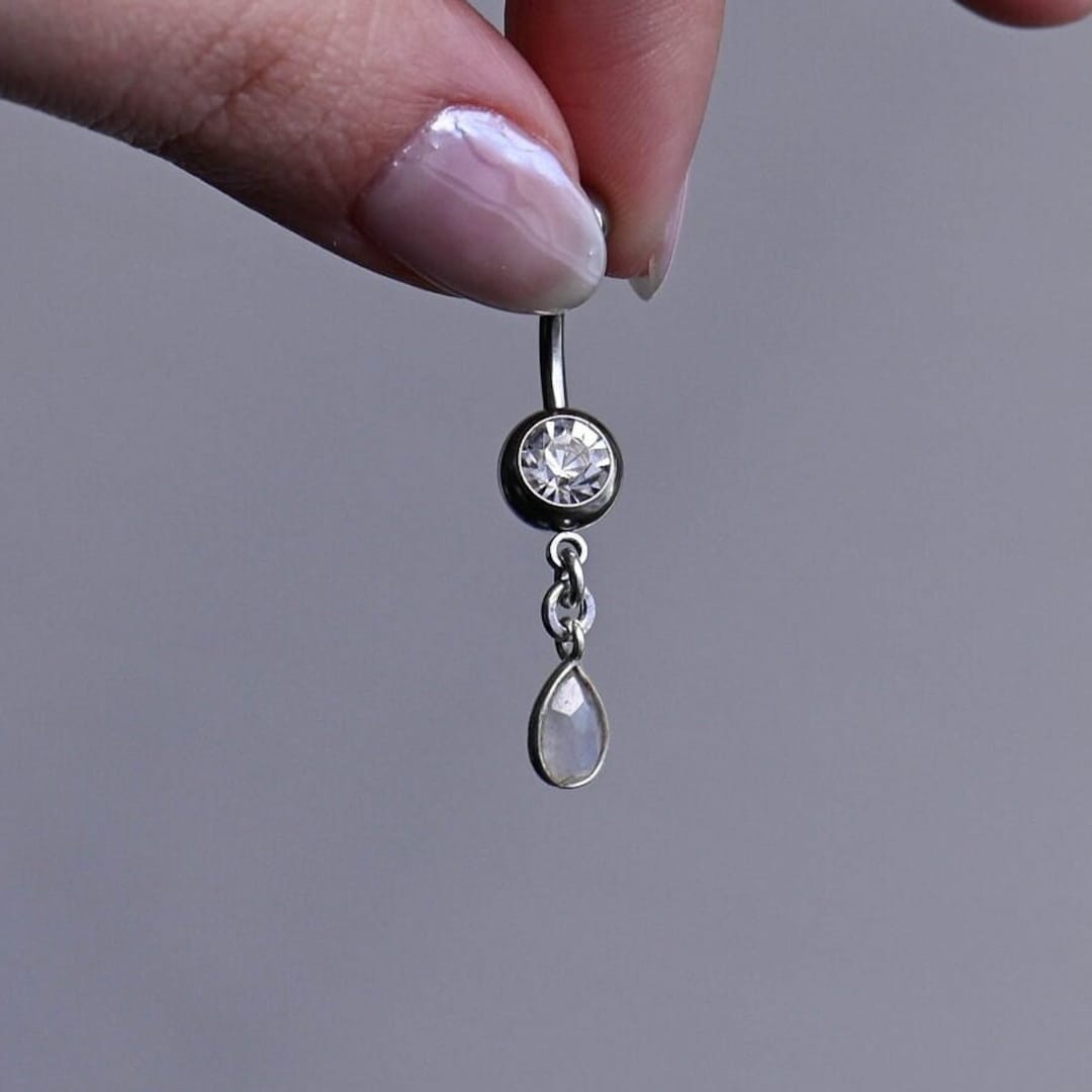 Moonstone Teardrop Belly Ring, Belly Button Rings, Belly Ring Dangle ...