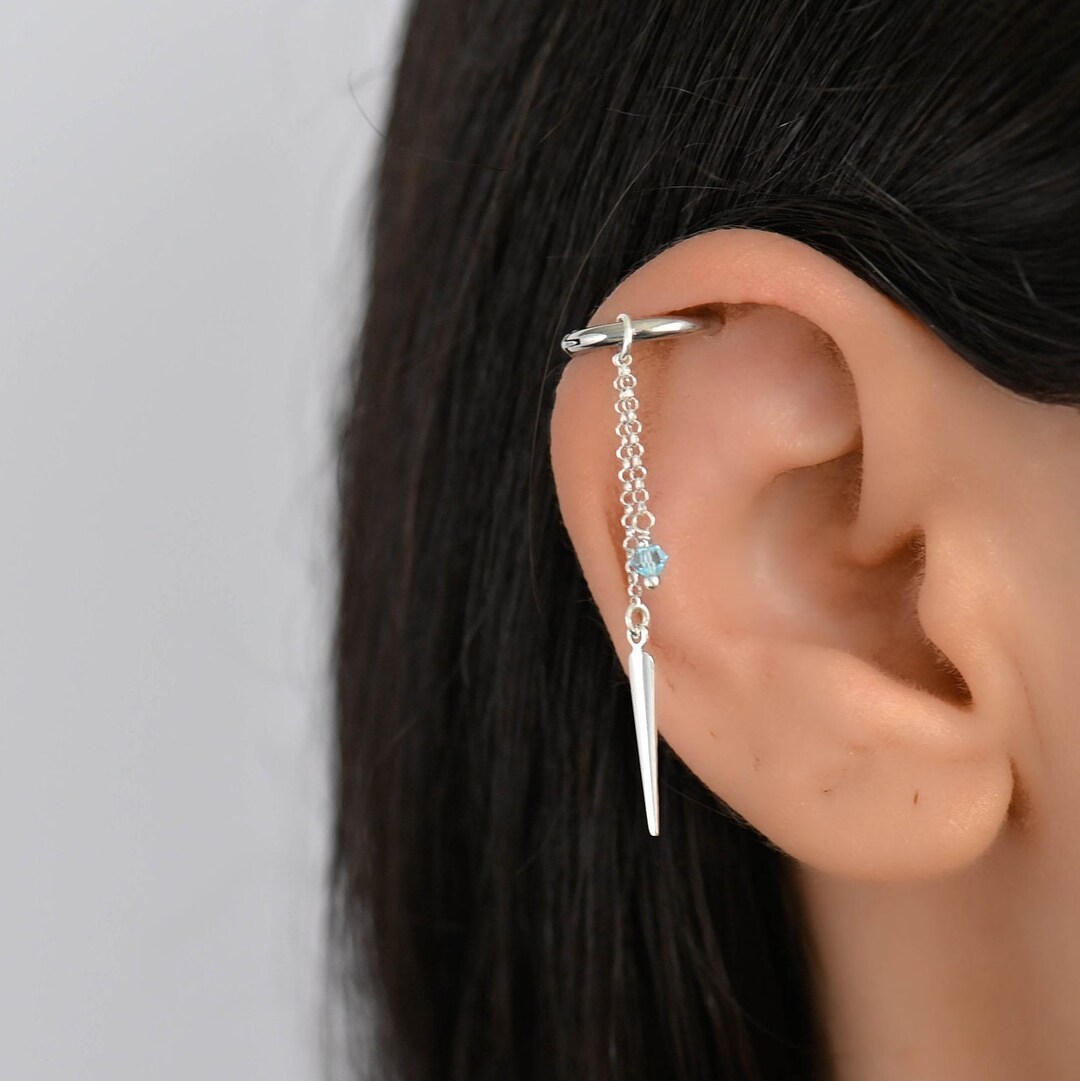 Helix Hoop Spike Chain Earring, Helix Earring, Helix Piercing Chain ...