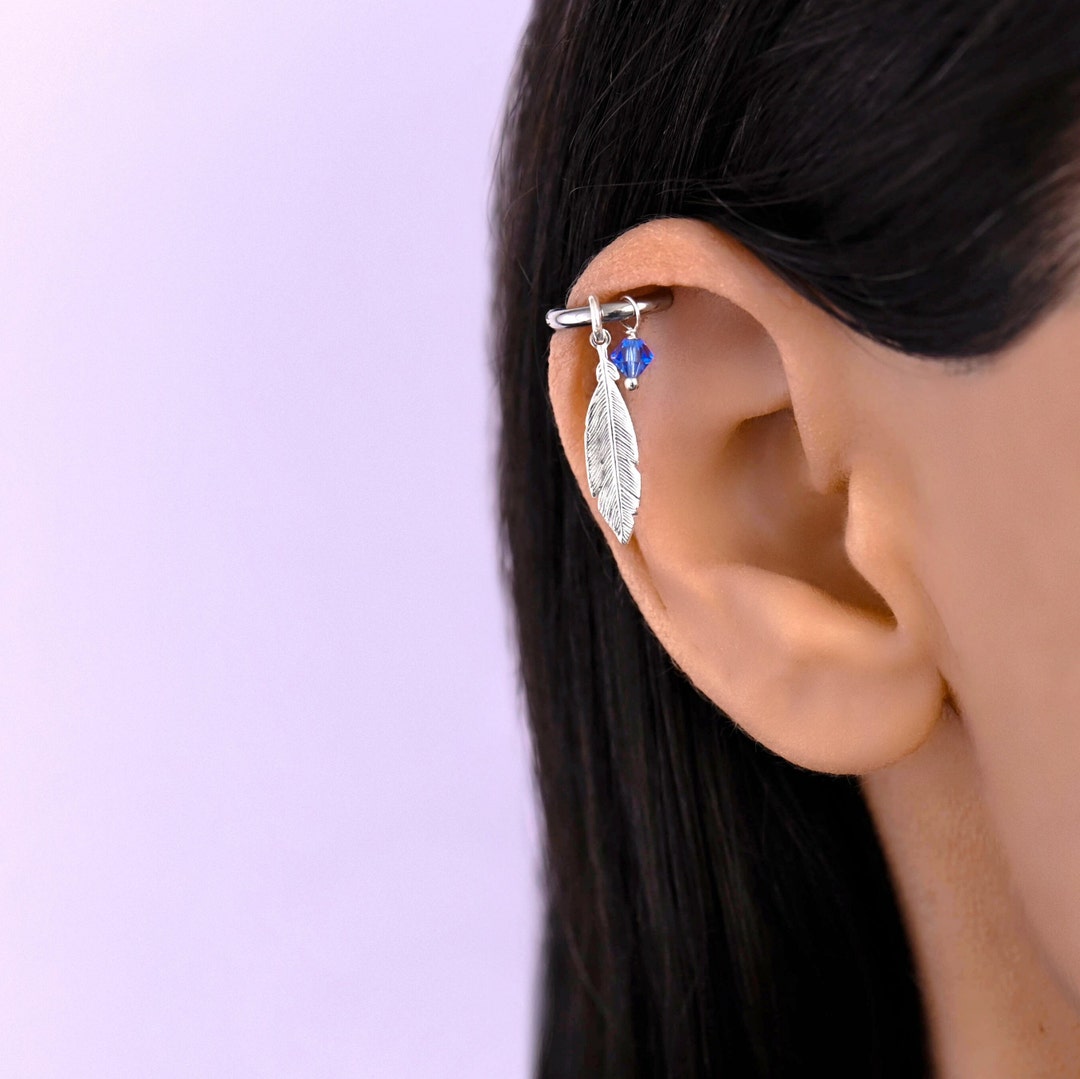 Feather Helix Piercing Hoop, Helix Earring Hoop, Cartilage Hoops ...