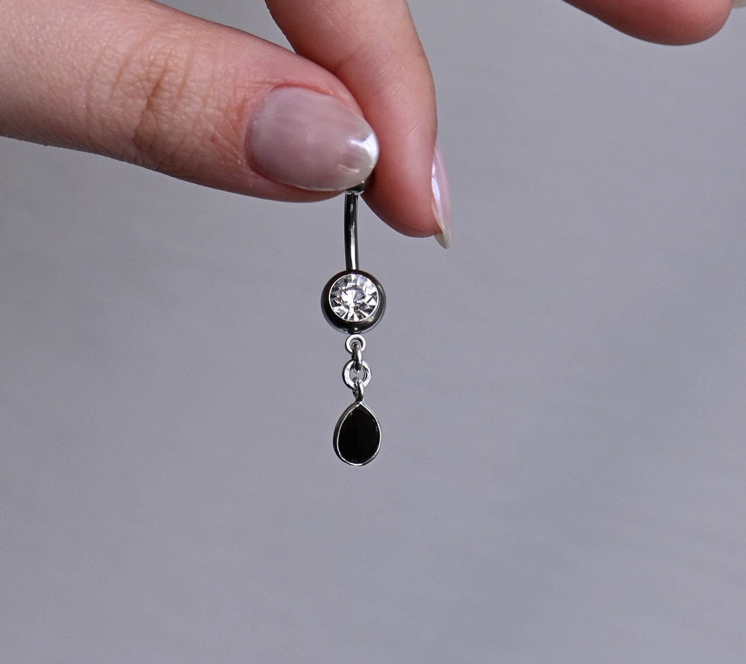Dangly Onyx Belly Ring, Belly Button Rings, Belly Ring Dangle, Dangly ...