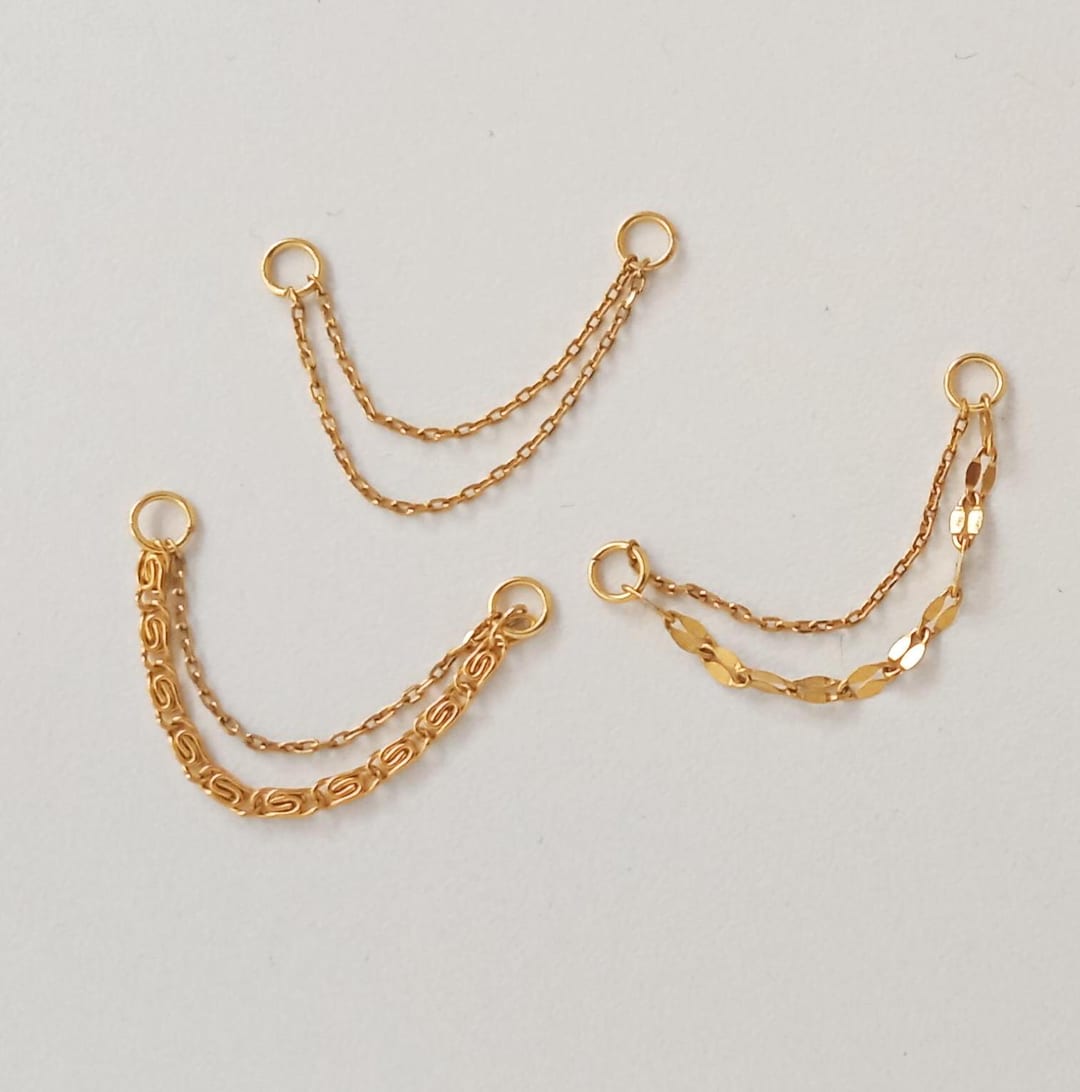 Double Gold Industrial Ear Chain, Industrial Piercing Chain, Helix ...