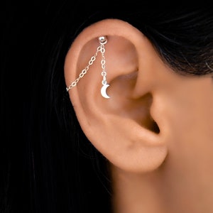 Hidden Star Helix Piercing, Helix Chain, Silver Helix Earring Chain ...