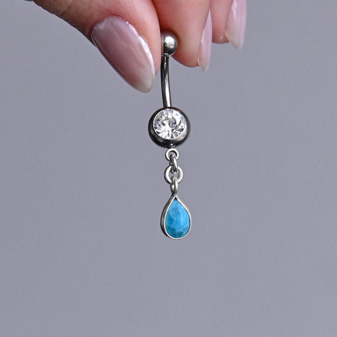 Dangly Turquoise Belly Ring, Belly Button Rings, Belly Ring Dangle ...
