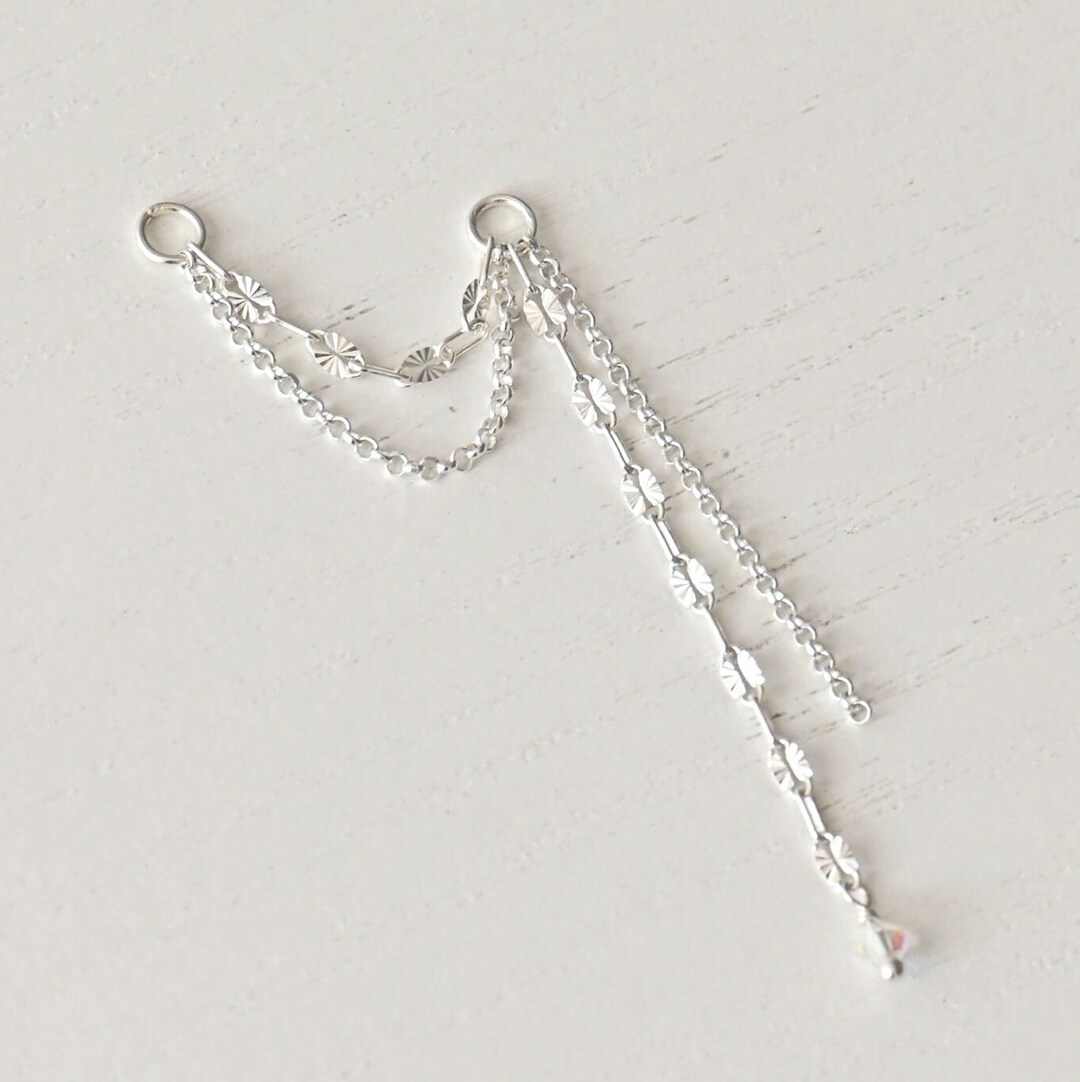 Double Mixed Earring Chain, Earring Chain Add On, Piercing Chain ...