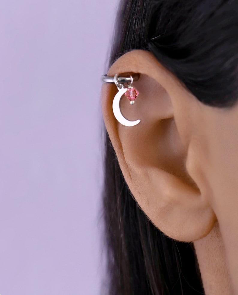Moon Helix Piercing Hoop, Helix Earring Hoop, Cartilage Hoops ...