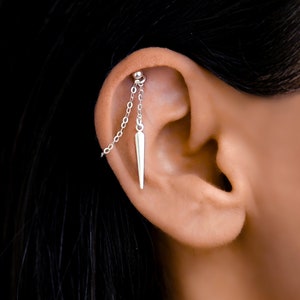 Hidden Star Helix Piercing, Helix Chain, Silver Helix Earring Chain ...
