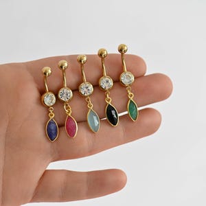 Dangle Gold Marquese Emerald Green Belly Button Ring, Belly Button ...