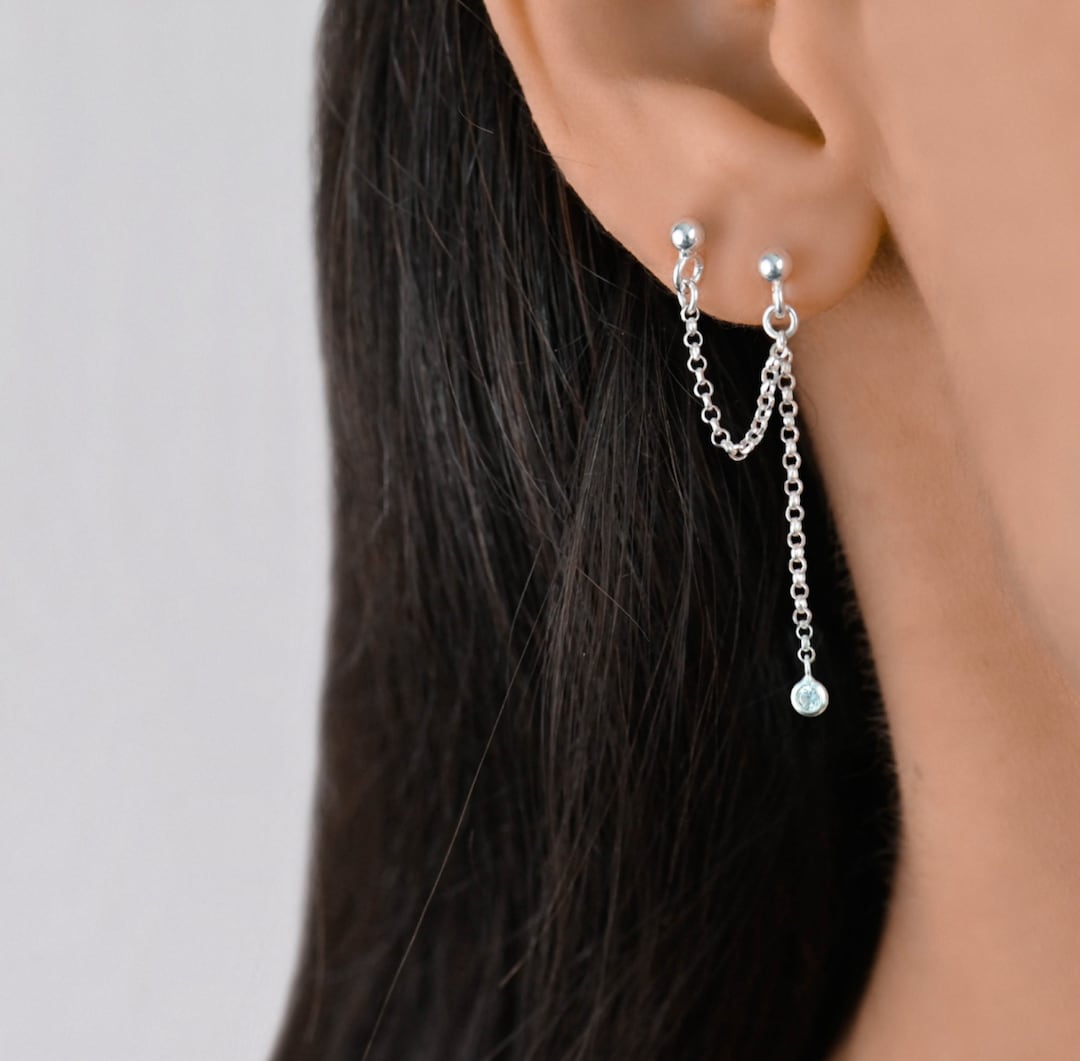 Double Hole Connected Earrings, Double Piercing, Double Piercing ...