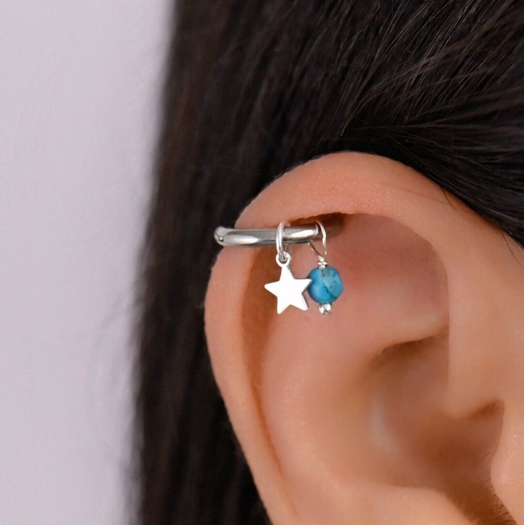 Silver Star Helix Hoop Earring, Helix Earring, Helix Piercing, Helix ...