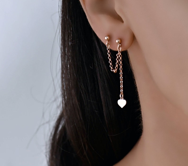 Double Piercing Star Chain Earrings Connected, Double Piercing Earring ...