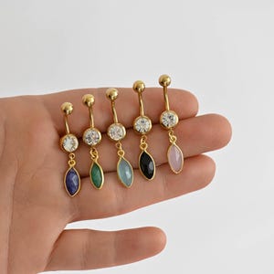Dangle Gold Marquese Emerald Green Belly Button Ring, Belly Button ...
