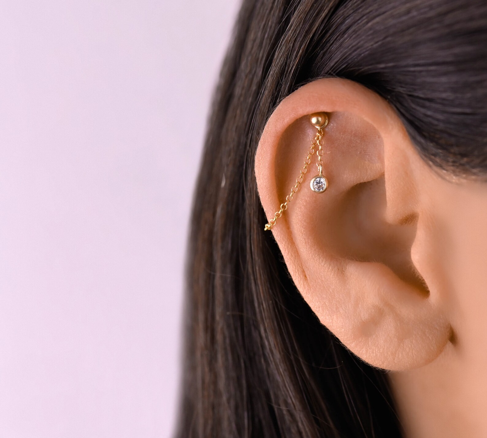 Dainty Hidden Helix, Helix Earring Chain, Helix, Rose Gold Helix, Helix ...