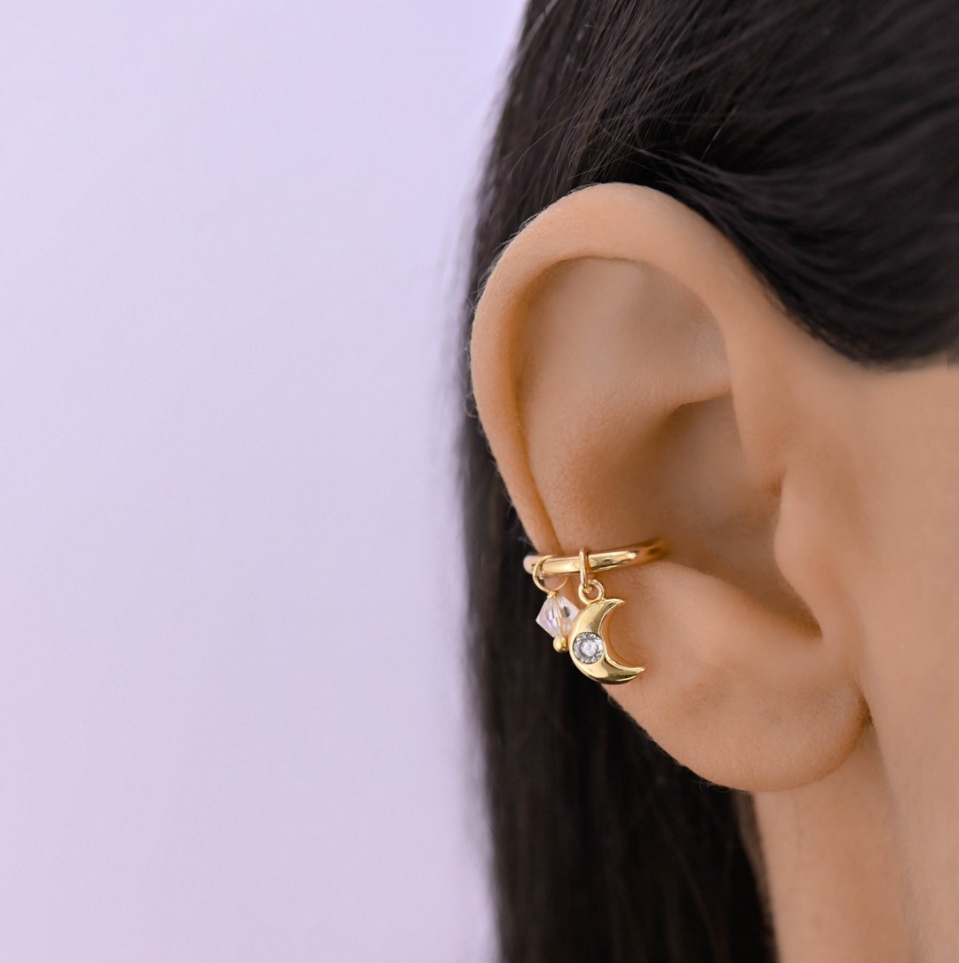Conch Hoop Earring Moon, Conch Piercing, Conch Hoop Earring Gold, Conch ...