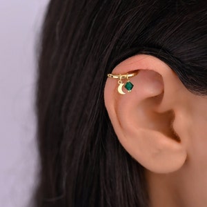 Moon Helix Hoop Earring, Helix Earring, Helix Piercing Gold Hoop, Helix ...
