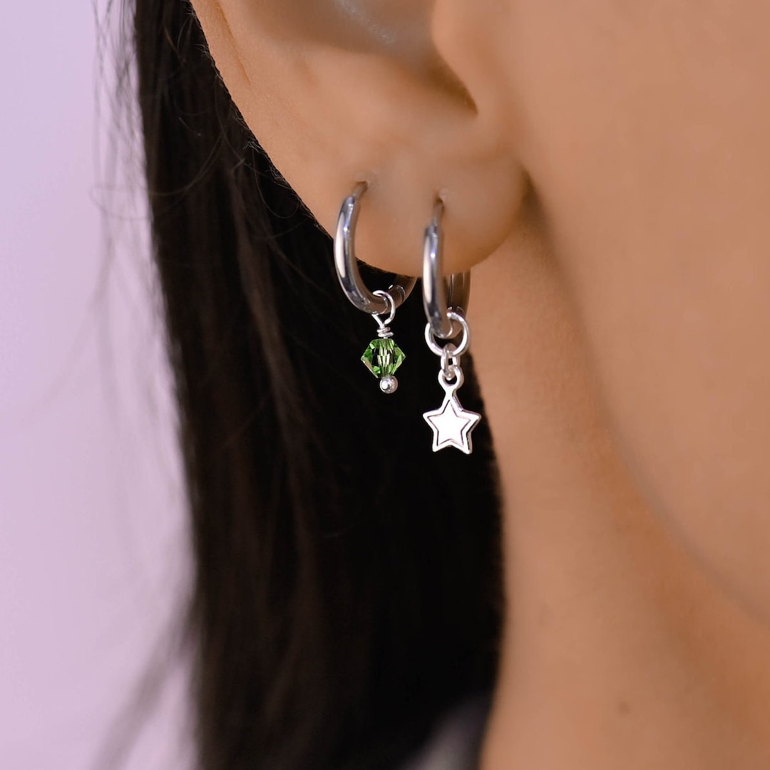 Star Earrings Stack Hoops Set, Hoop Earring With Charm, Mismatched Hoop ...