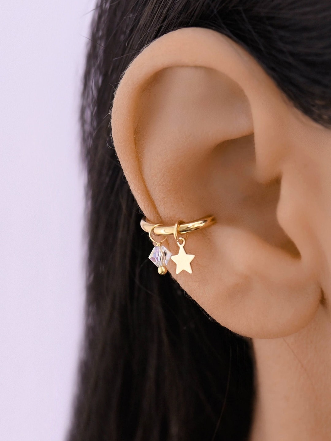 Conch Star Hoop Piercing Gold, Conch Piercing, Conch Dangle Hoop ...