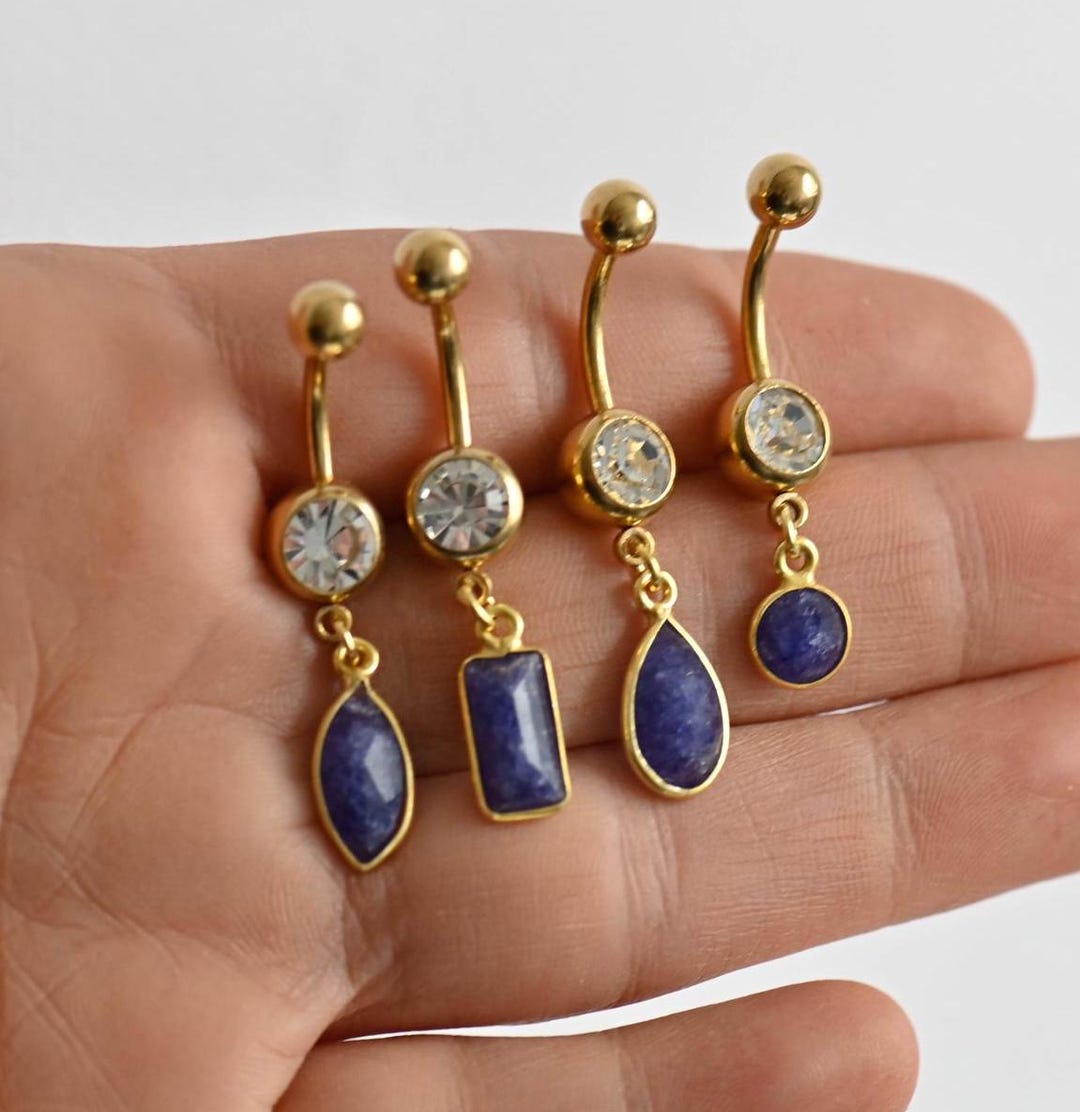 Dangle Gold Blue Belly Button Rings, Belly Button Rings, Belly Button ...