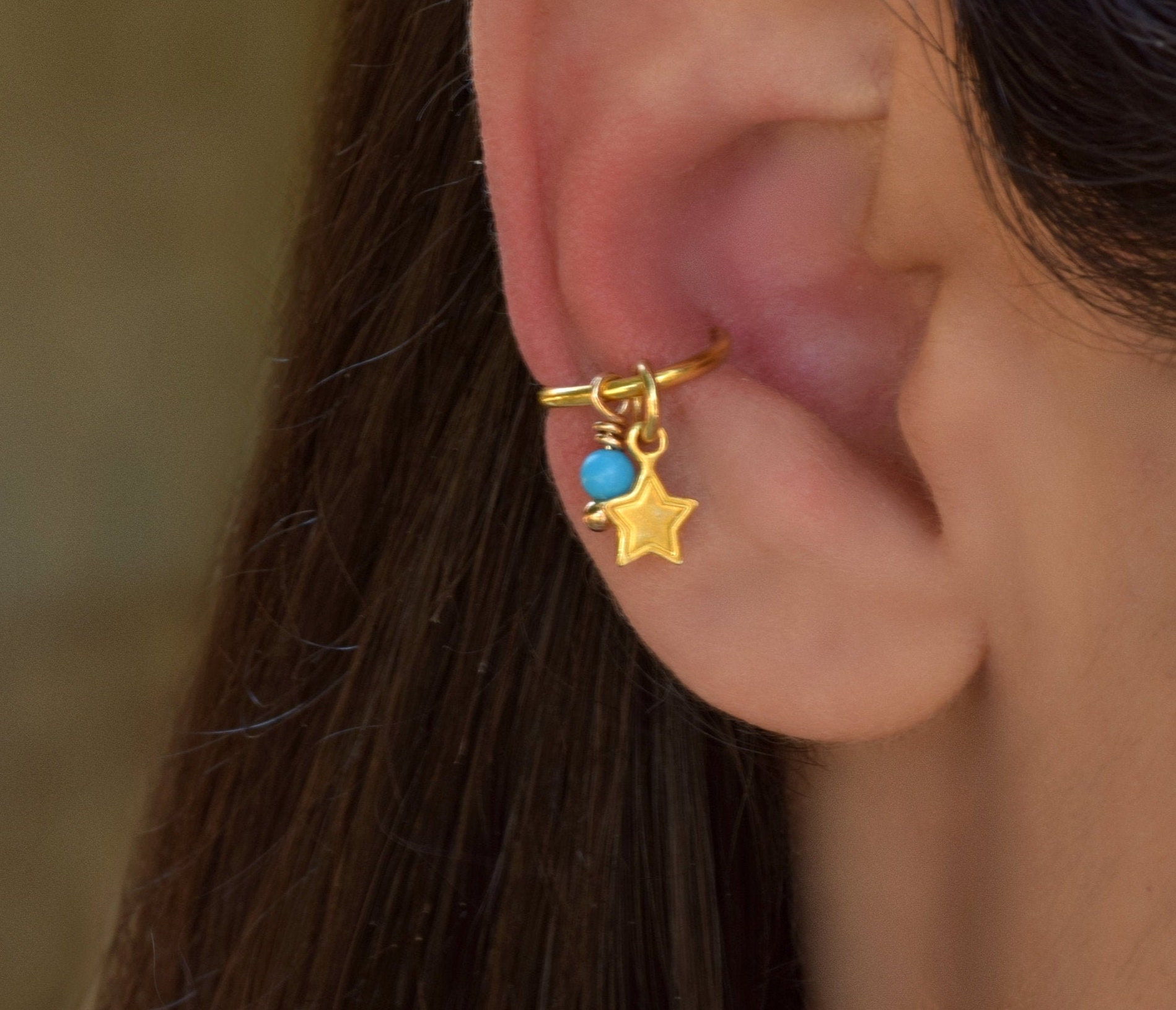 Star Conch Ear Piercing, Conch Piercing, Conch Hoop Earring, Gold ...