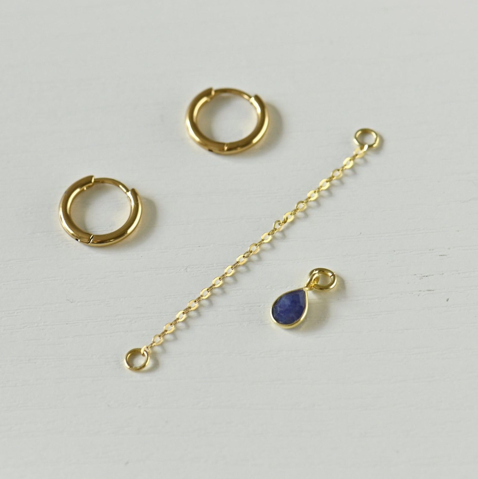 Double Lobe Multi Charm Hoops, Double Piercing Earring, Hoop Chain ...