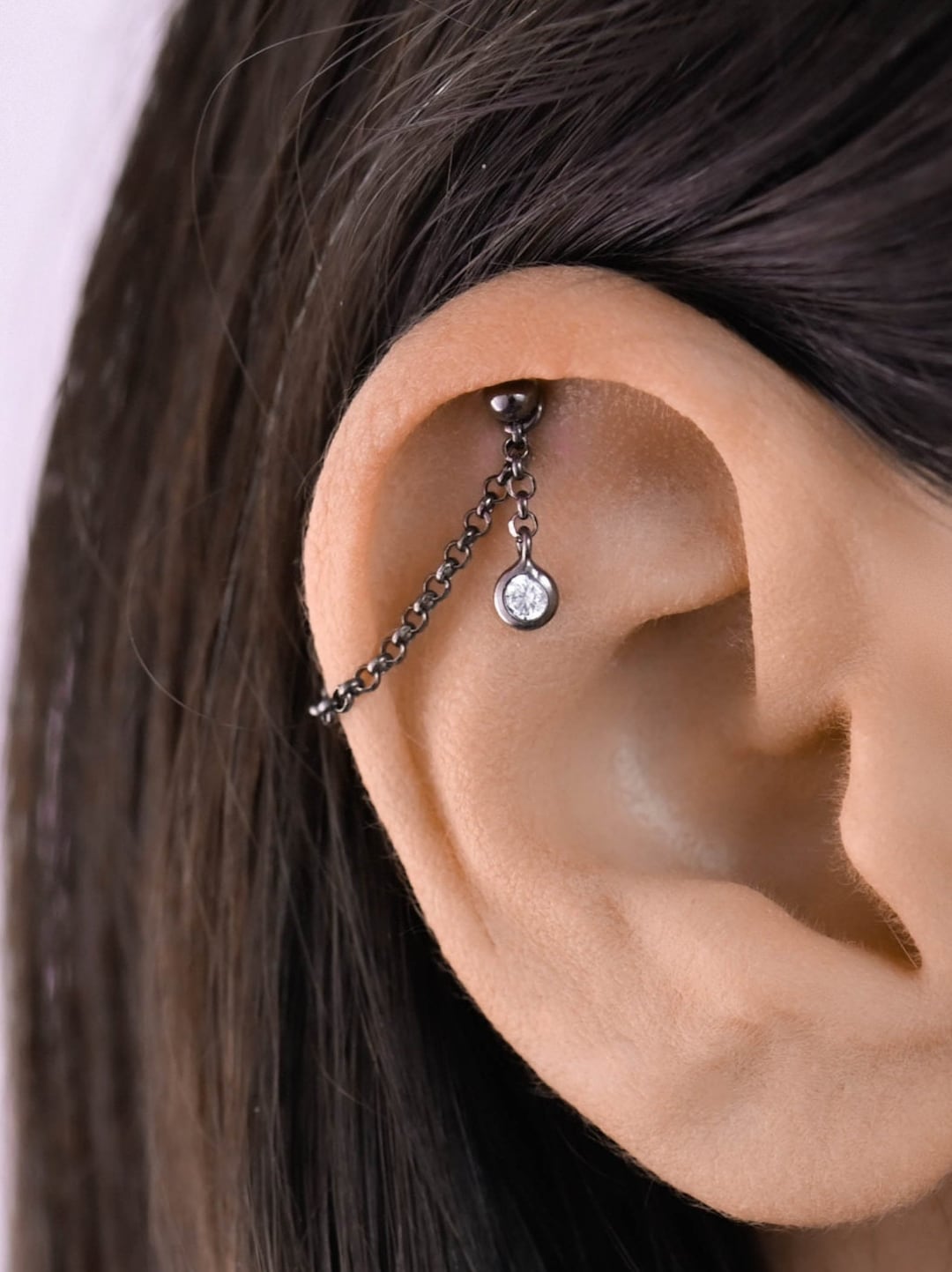 Dainty Hidden Helix, Helix Earring Chain, Helix, Black Helix, Helix CZ ...