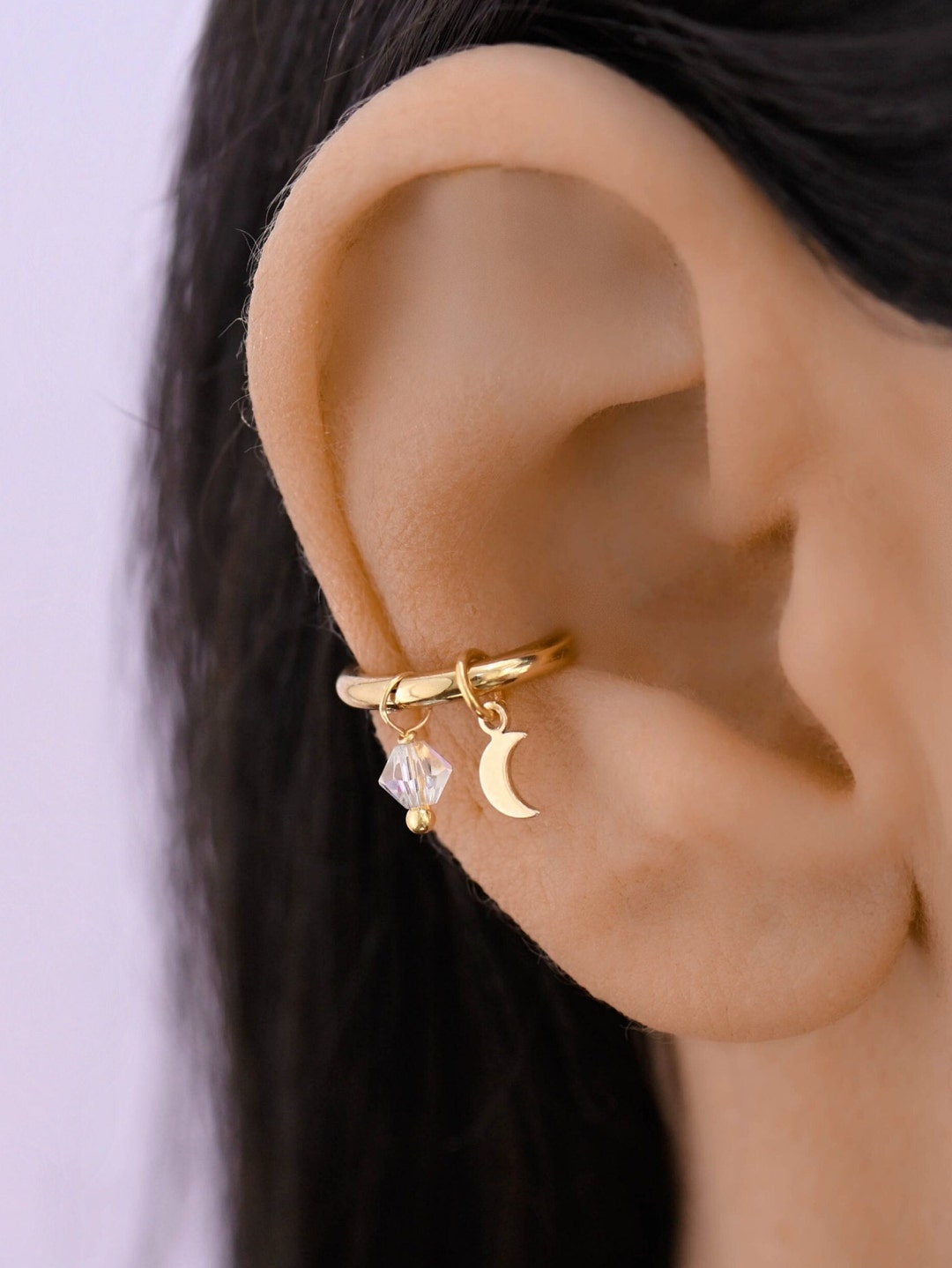 Conch Moon Hoop Piercing Gold Conch Piercing 18g Cartilage Hoop Earring Conch Dangle Hoop