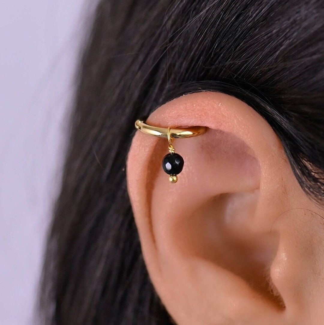 Onyx Helix Hoop, Helix Earring, Gold Helix Piercing Hoop, Helix Hoop ...