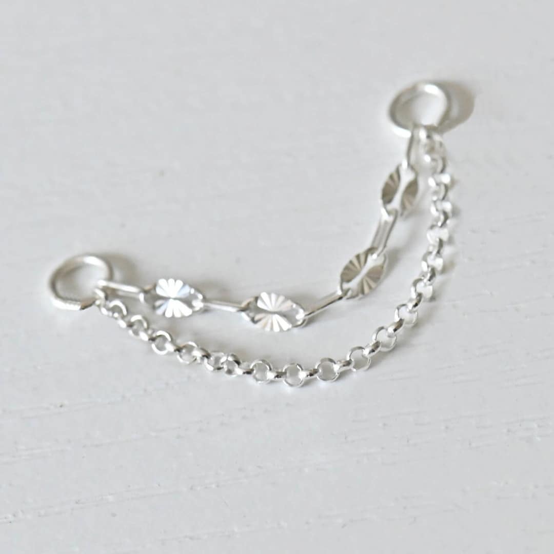 Double Earring Chain Charm, Silver Earring Chain, Earring Chain, Conch ...
