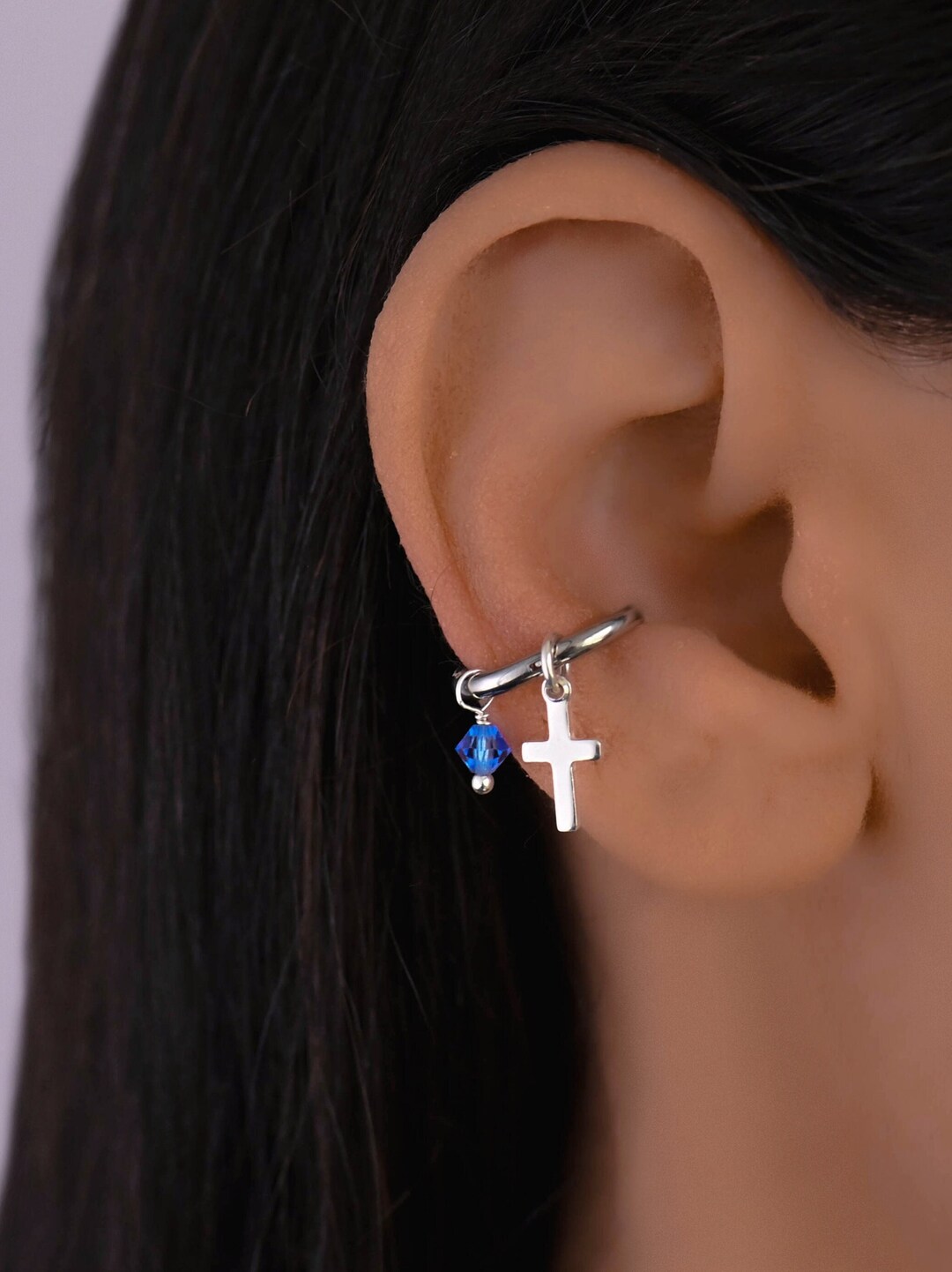 Dangle Conch Hoop With Cross Charm, Conch Earring, Conch Piercing Charm ...