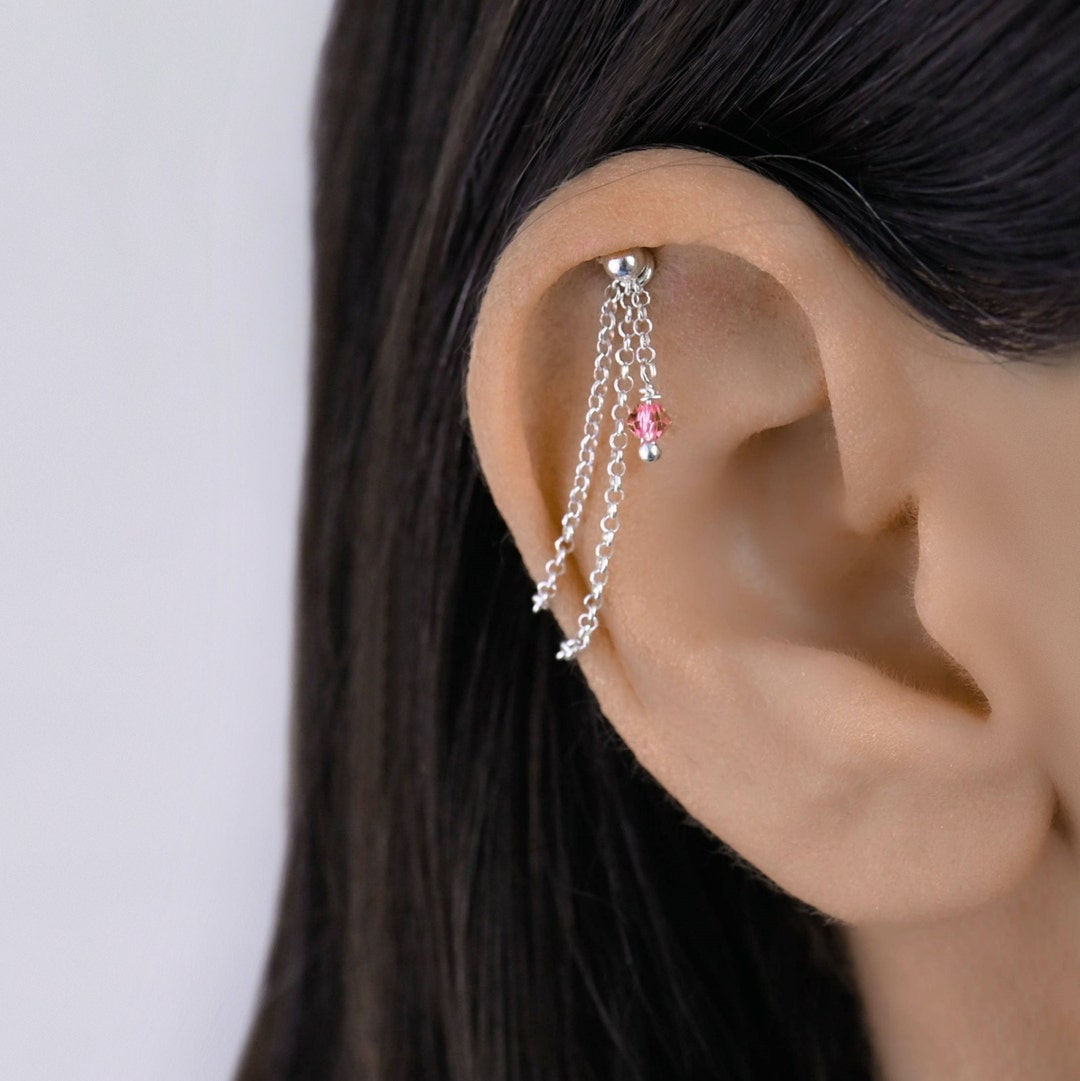 Vertical Helix Cuff Chain Piercing, Helix Earring Chain, Dangle Helix ...