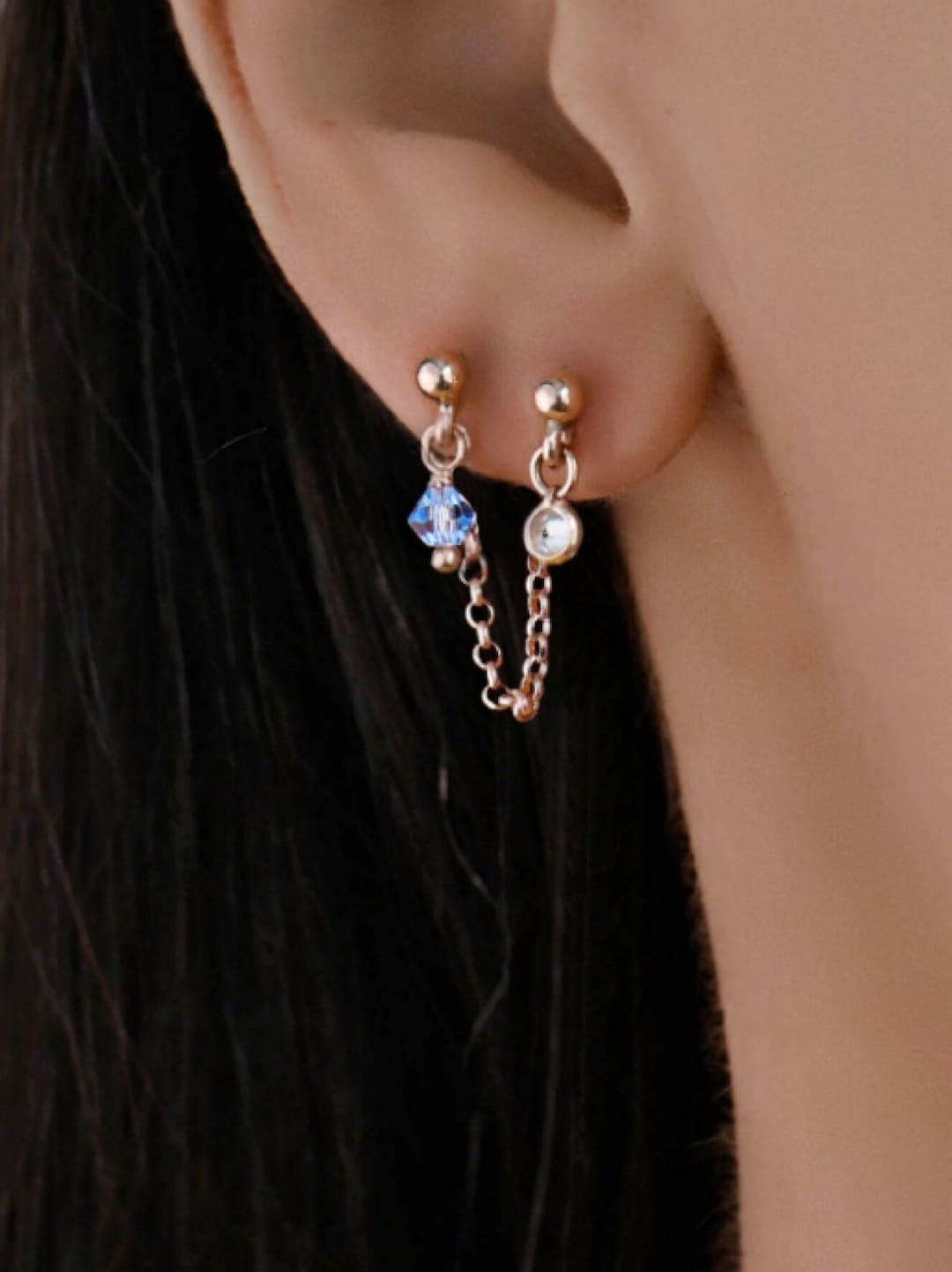 Double Ear Piercing Earring Chain, Double Piercing, Double Piercing CZ ...
