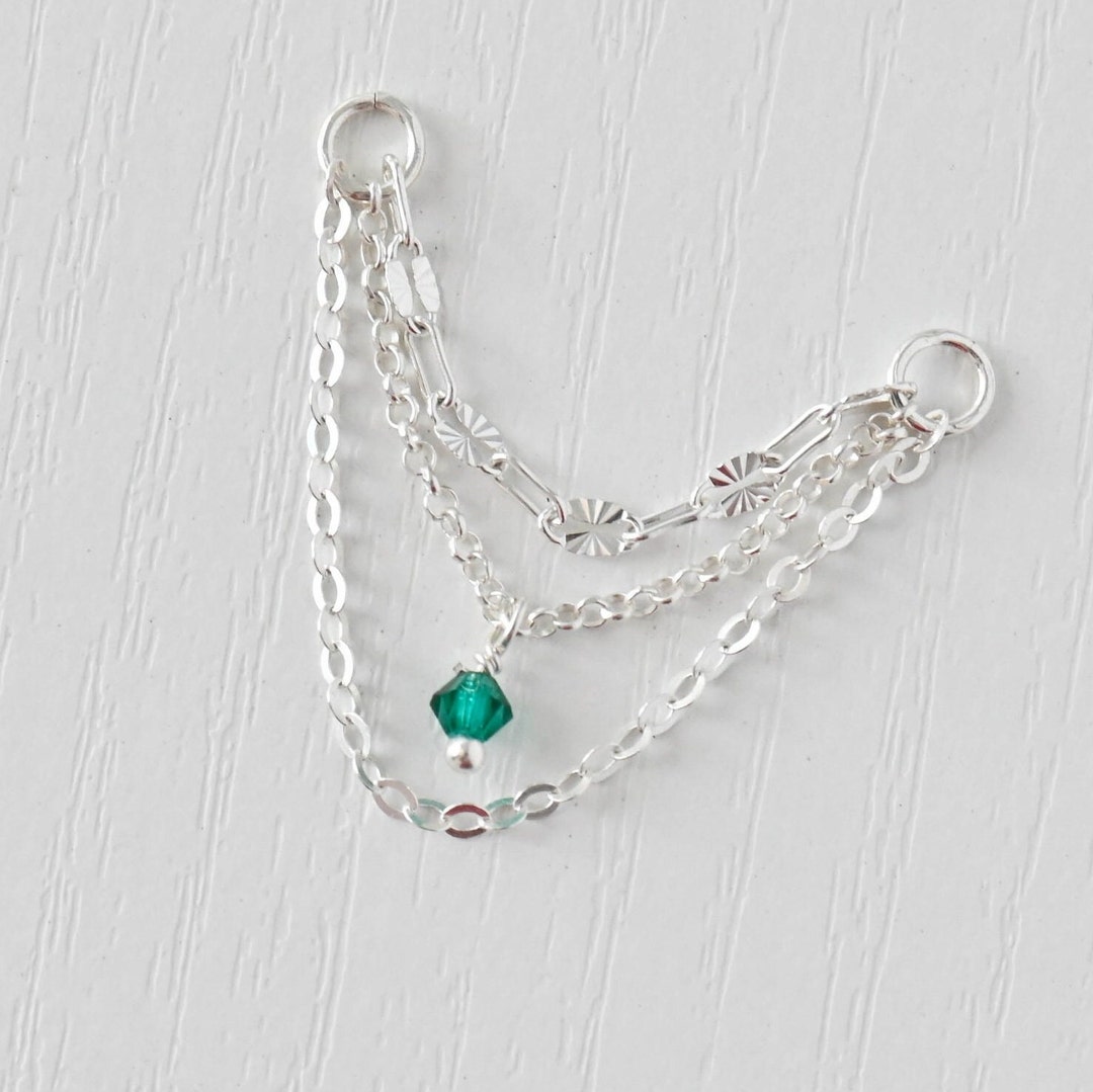 Triple Gem Piercing Chain Charm, Piercing Chain, Conch Piercing Chain ...