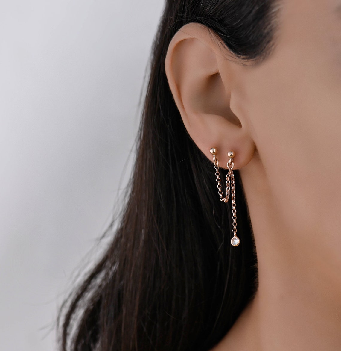Double Hole Connected Earrings, Double Piercing, Double Piercing ...