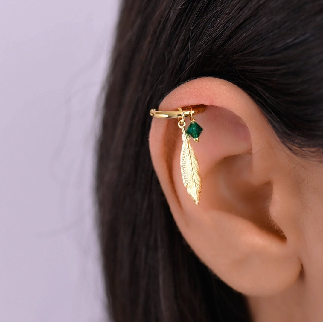Feather Helix Hoop, Helix Earring, Helix Piercing Gold Hoop, Helix ...