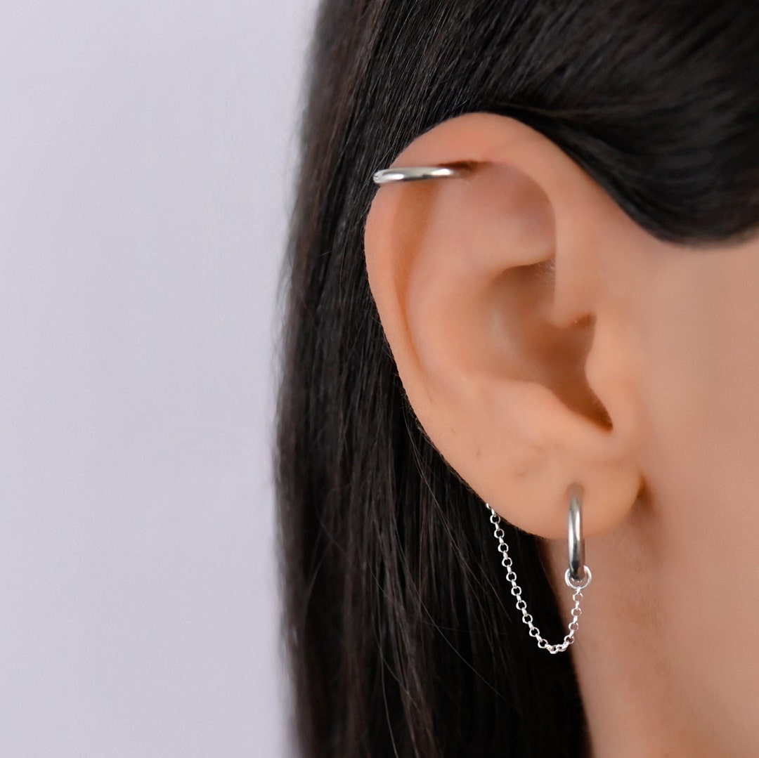Helix Hoop Chain, Helix Earring, Helix Piercing Chain, Helix to Lobe, Dangle Chain Helix ...