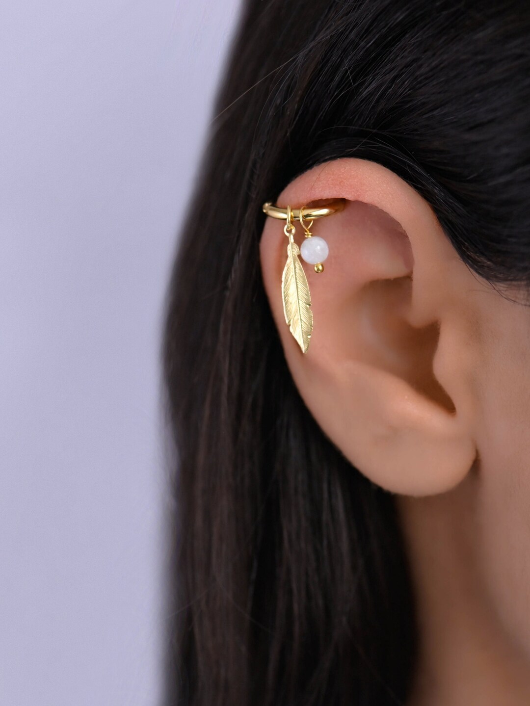 Helix Feather Hoop, Helix Earring, Helix Piercing Gold, Helix Hoop ...