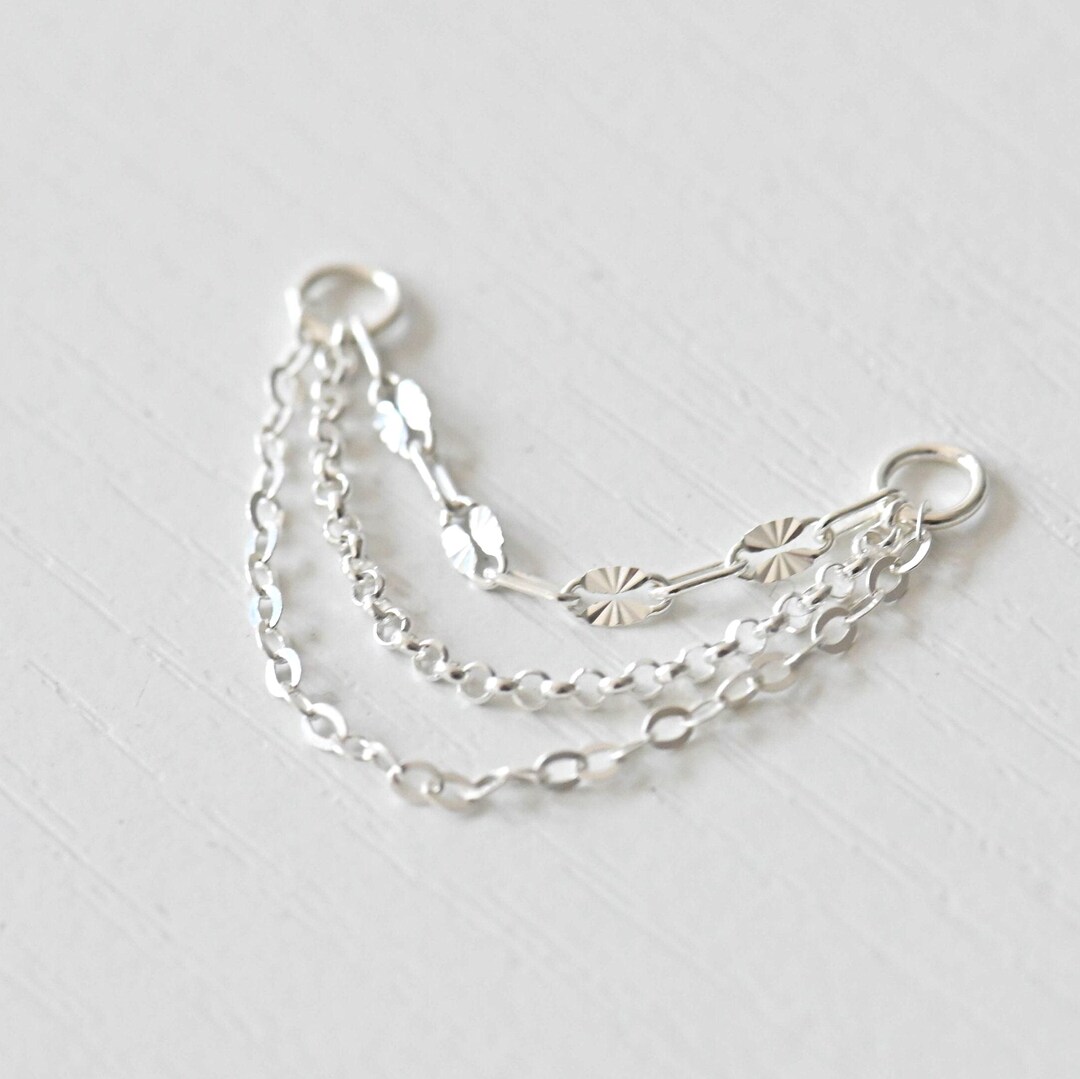 Dainty Triple Earring Chain, Silver Earring Chain, Piercing Chain ...