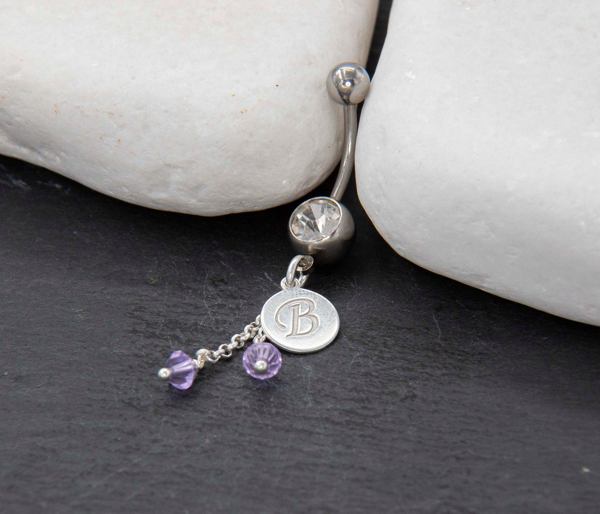 Initial Belly Button Rings Dangle Belly Button Rings Navel - Etsy