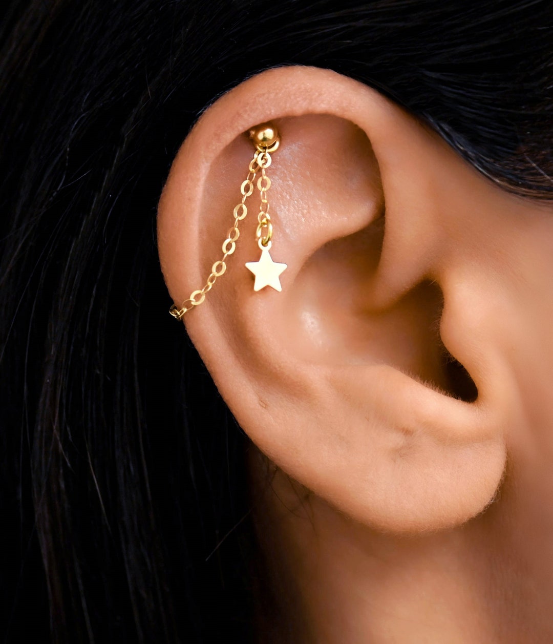 Star Helix Chain, Helix, Gold Earring Chain, Earring Chain Dangle ...