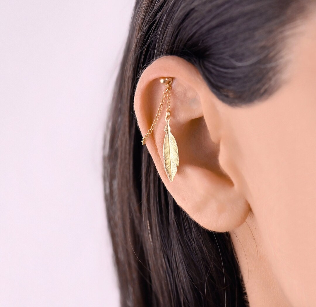 Hidden Helix, Helix Earring, Helix Piercing Chain Gold, Cartilage ...